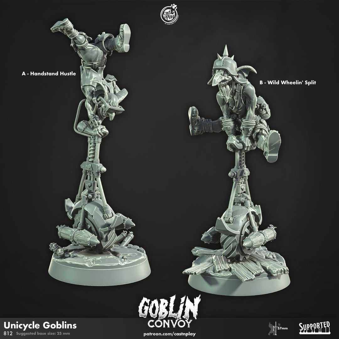 Unicycle Goblins Miniatures 3D Printed, Acrobatic Goblin Duo for ...