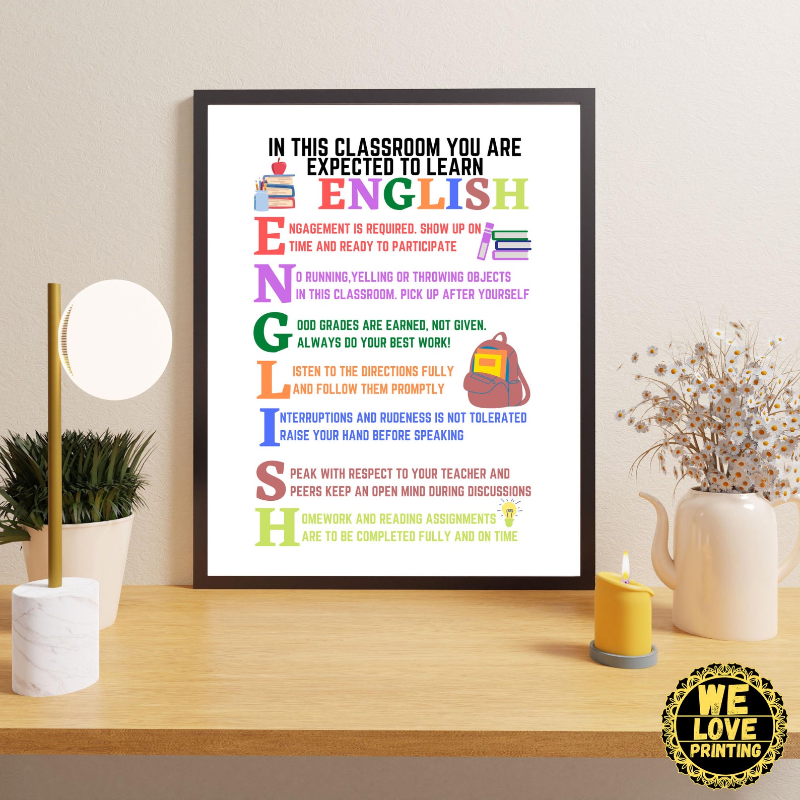 ENGLISH Classroom Poster, English Classroom Decor, Classroom Rules ...