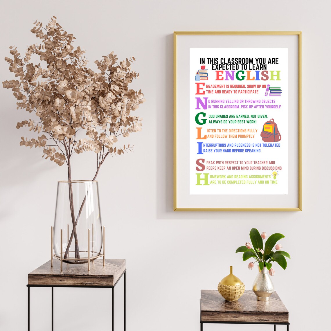 ENGLISH Classroom Poster, English Classroom Decor, Classroom Rules ...