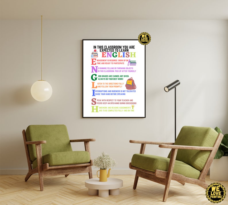 ENGLISH Classroom Poster, English Classroom Decor, Classroom Rules ...