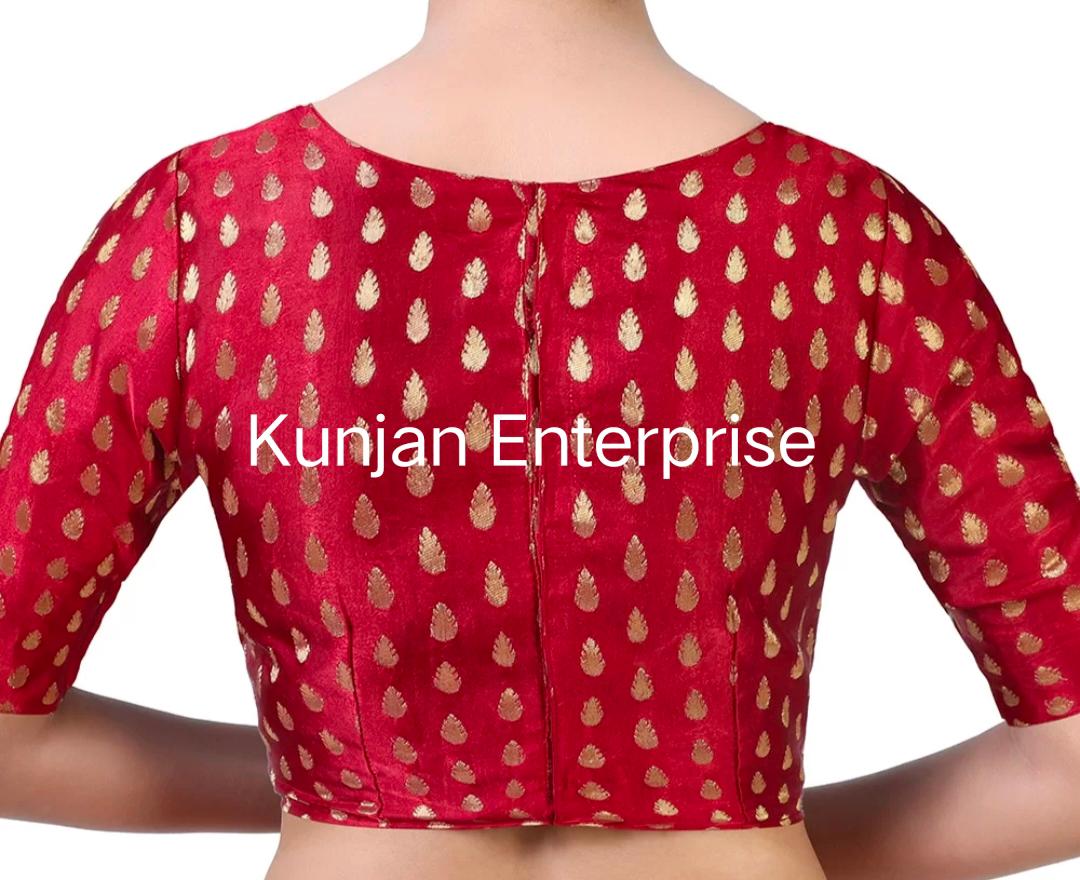 Made to Order Brocade Blouse in Boat Neck and Back Open Elbow Sleeves ...