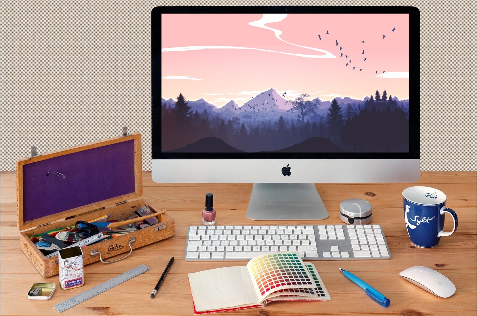 Aesthetic Pastel Mountain Desktop Wallpaper Compatible W/ Windows ...