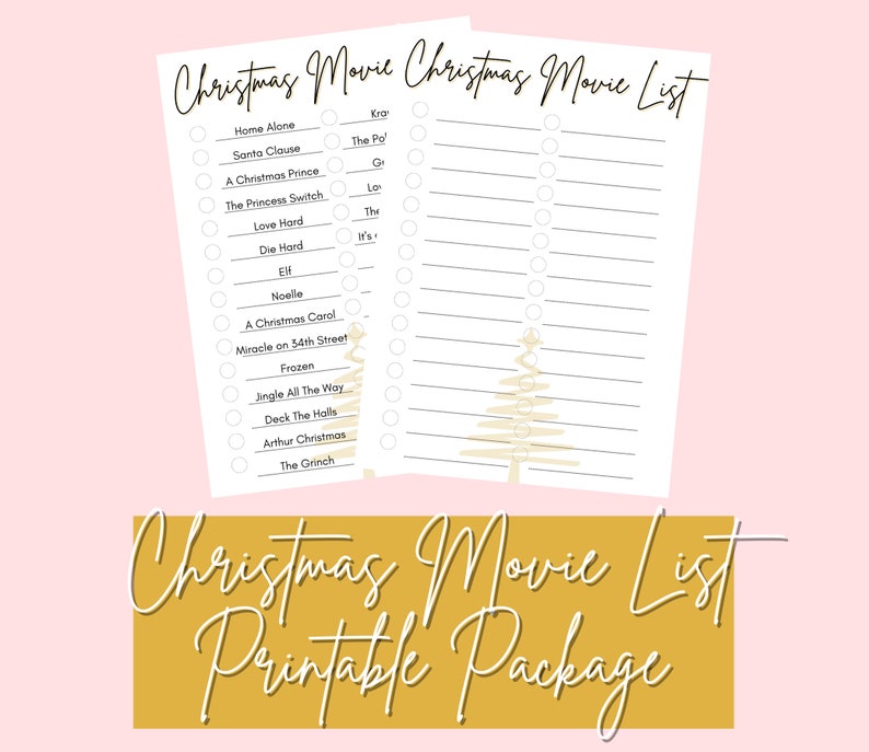 Christmas Movie List Printable Package A4 Movie List - Etsy