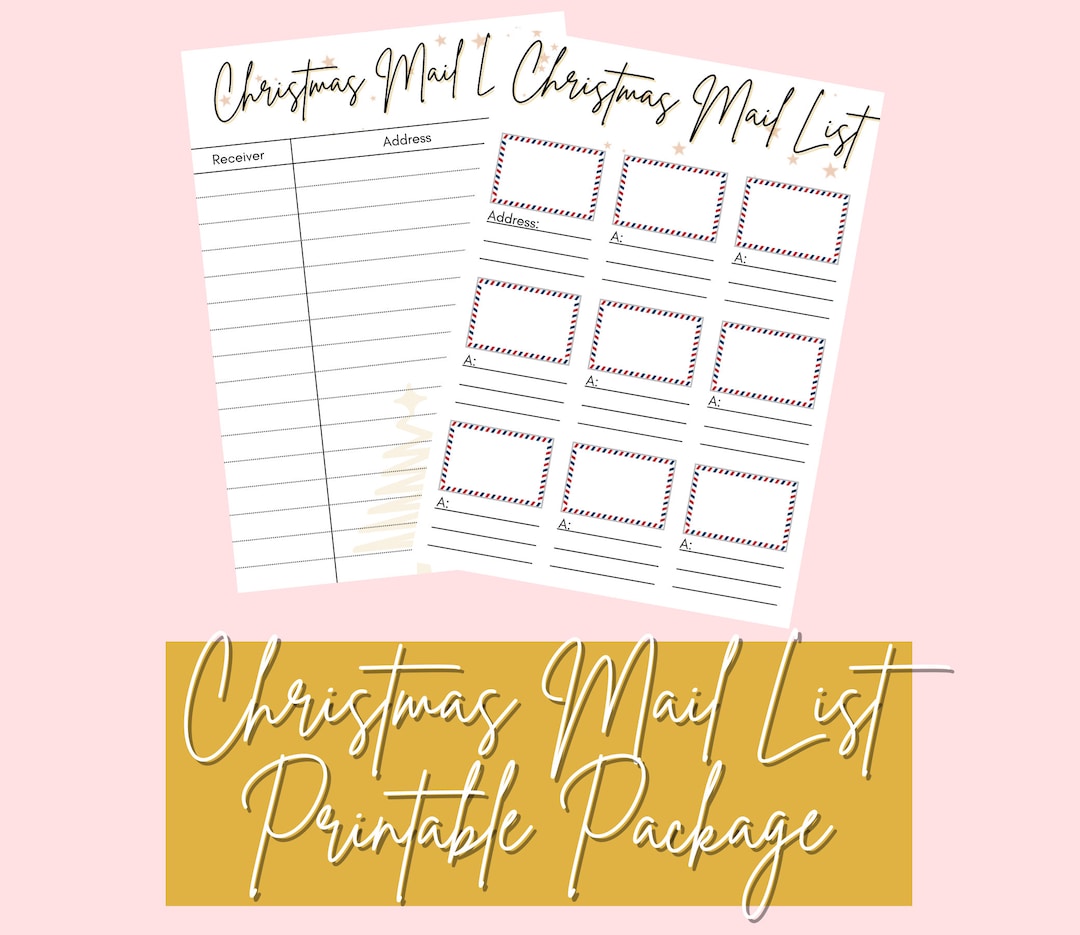 Christmas Card Mail List Printable Package - A4 Mailing List Printable ...
