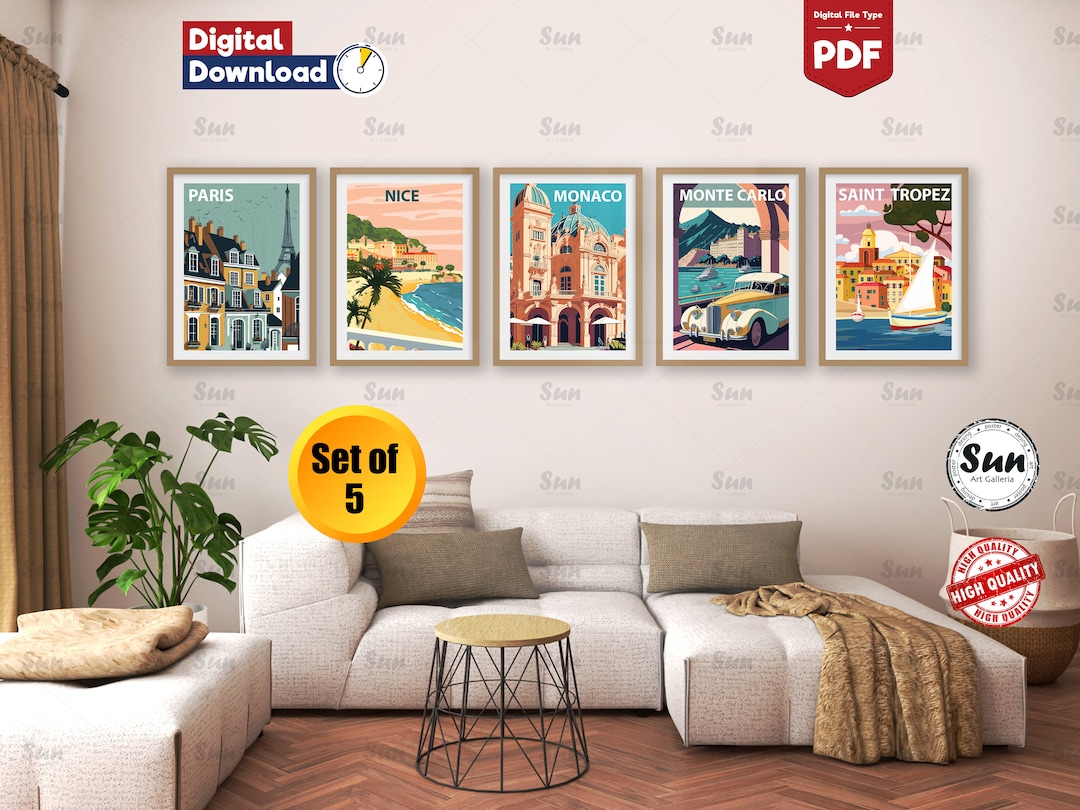 France Coast Travel Poster Set of 5,france Print Maximal Decor,mid ...