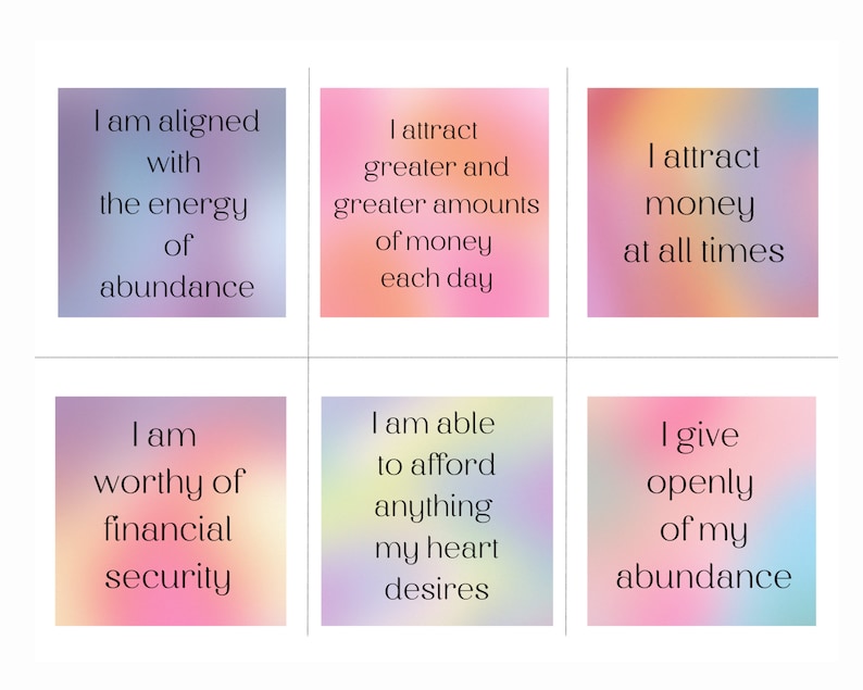 Printable Affirmation Cards - Wealth & Abundance - Affirmation Deck ...