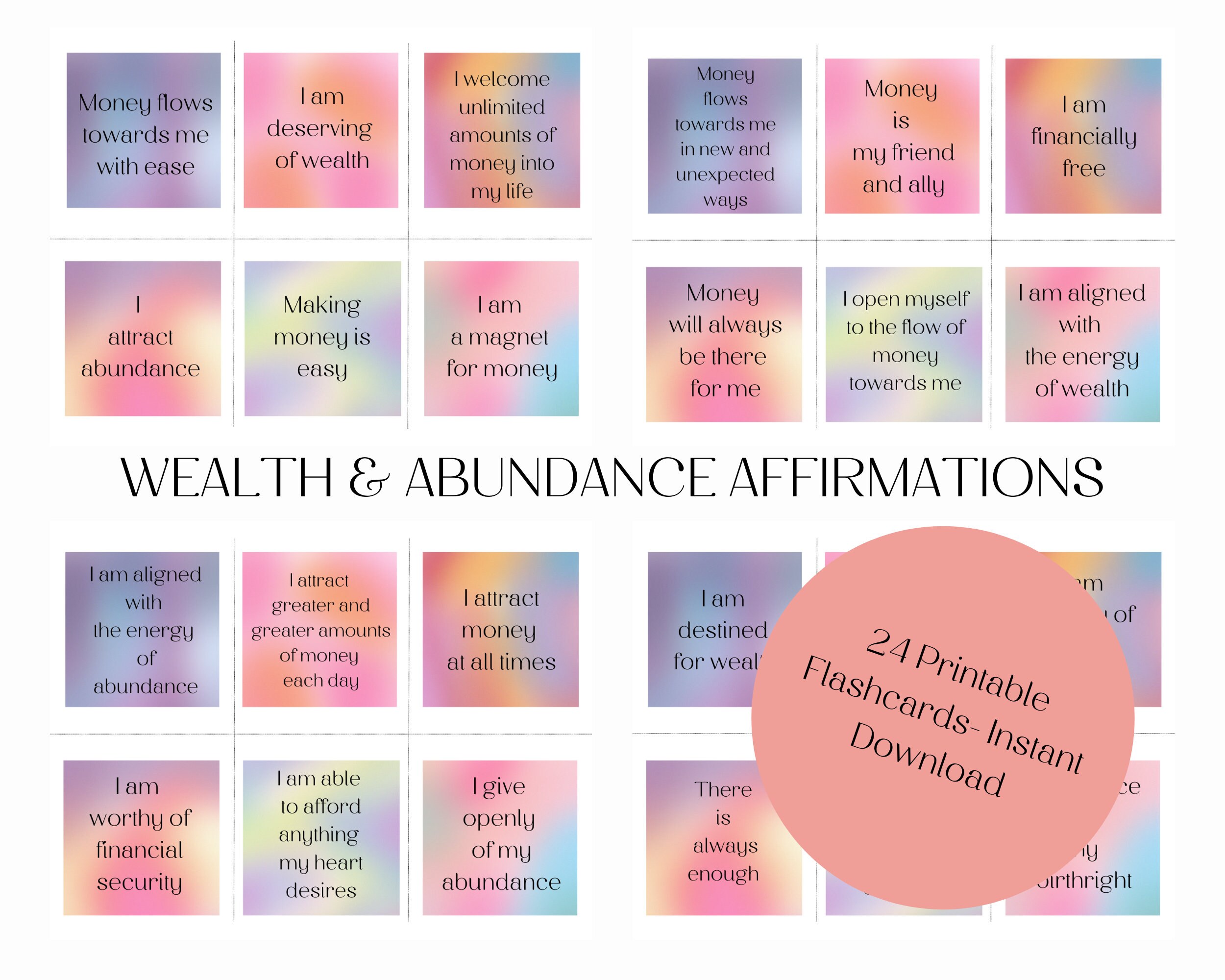 Wealth Affirmation Cards: 24 Printable Abundance Flashcards (digital ...