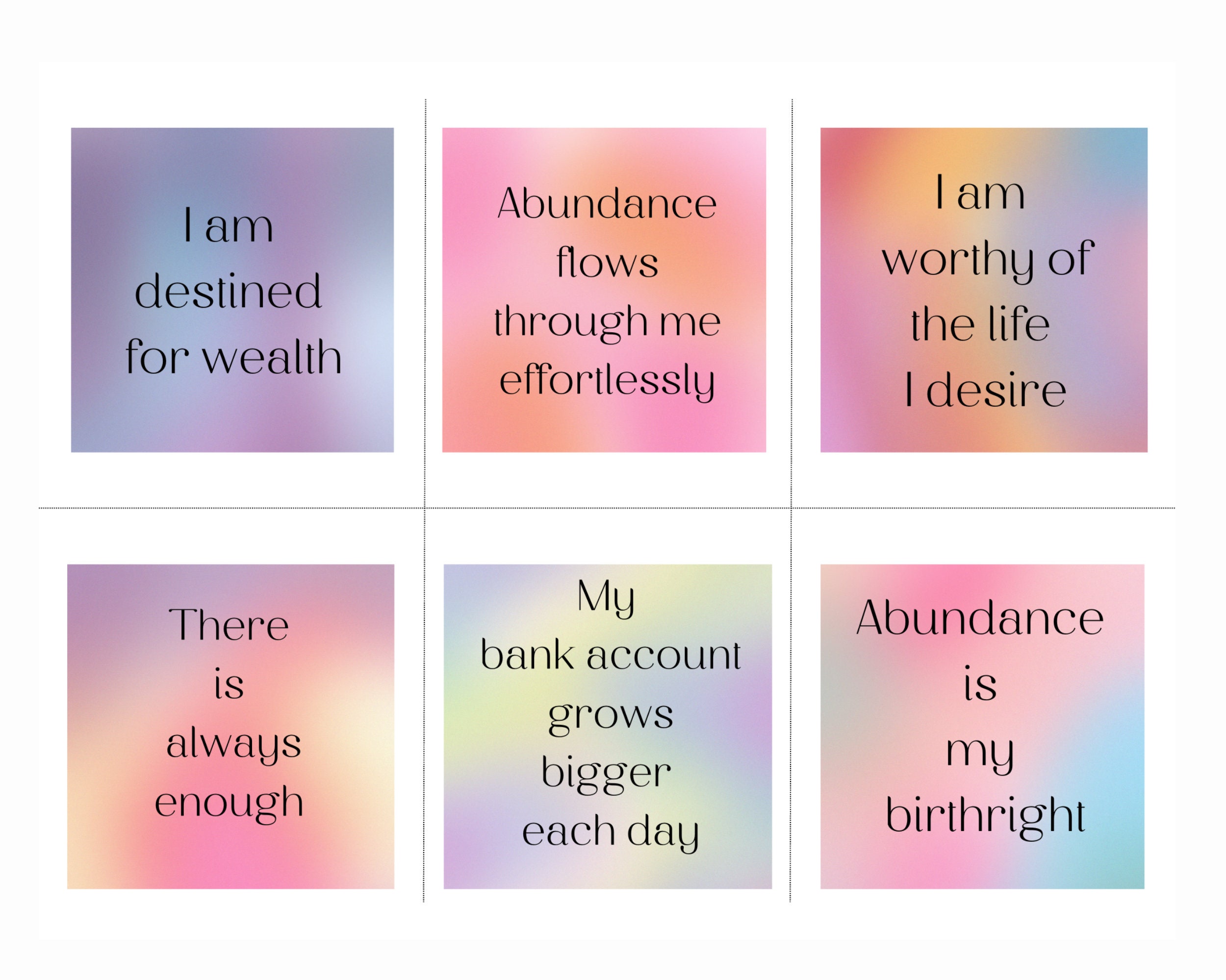Printable Affirmation Cards - Wealth & Abundance - Affirmation Deck ...
