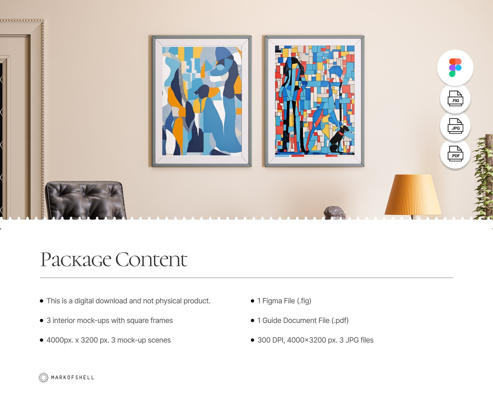 Double Frame Mock-ups Pack 03. 3 Interior Scenes for Poster Frame Mock ...