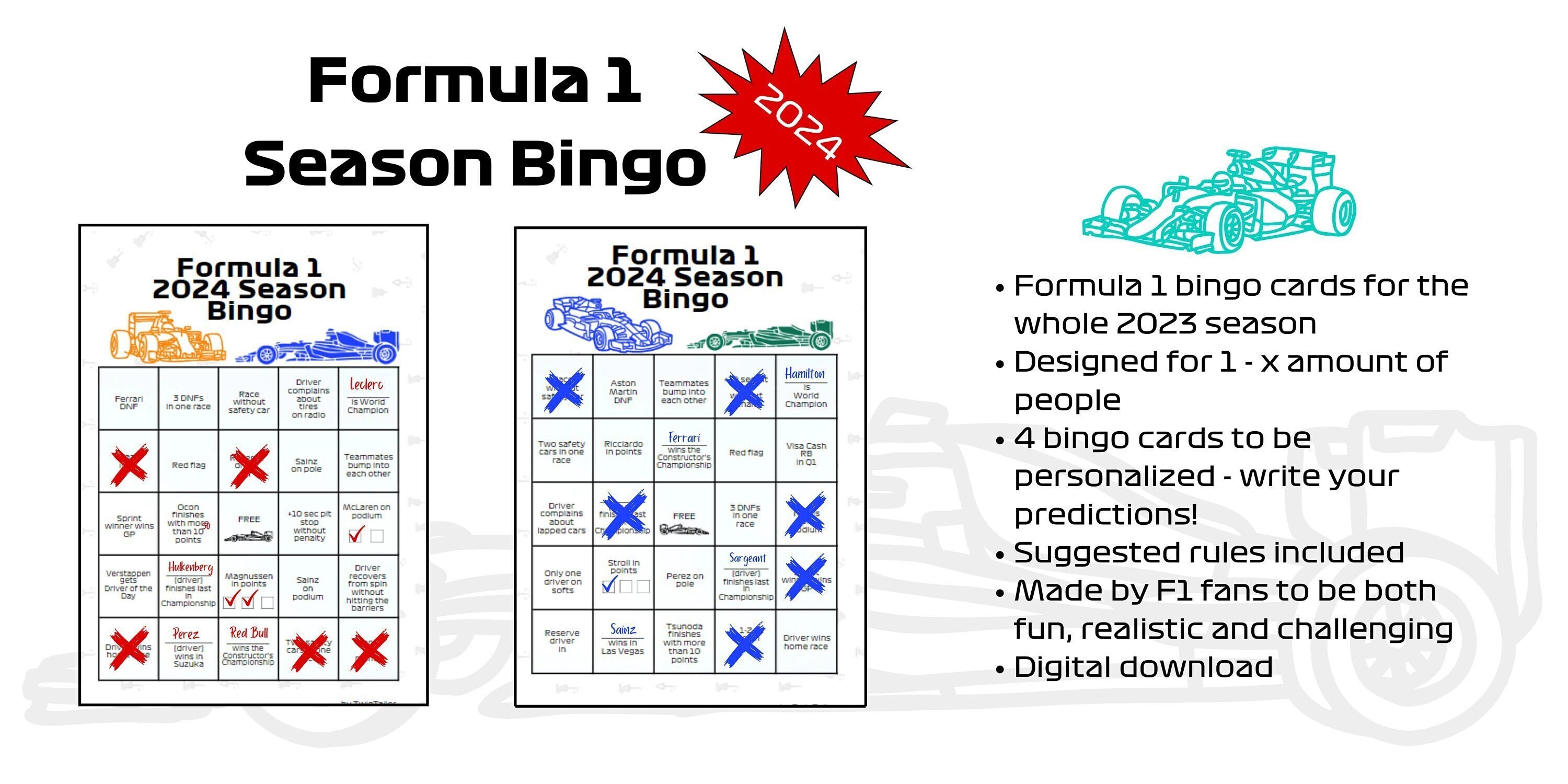 Formula 1 2024 Season Bingo F1 Bingo Cards Formula1 Bingo Game F1 Gifts ...