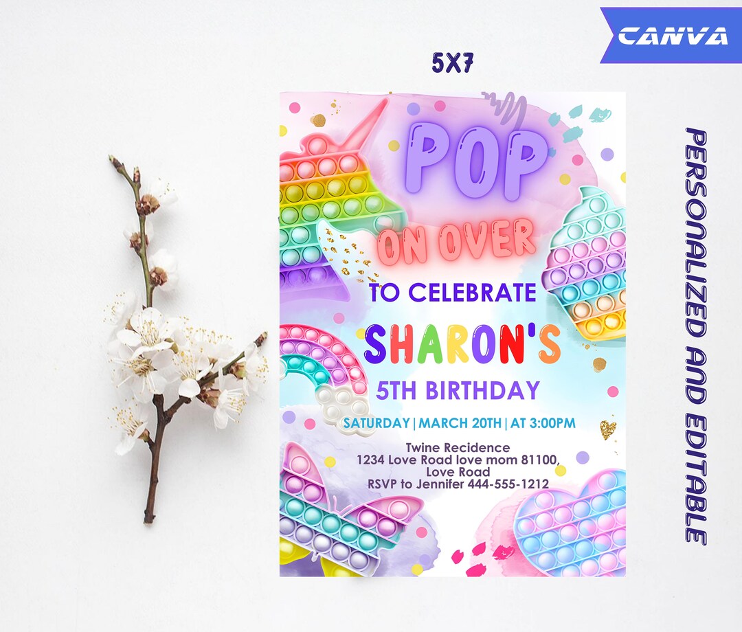 Pop It Birthday Invitation, Pop It Invitation, Kids Birthday Invitation ...