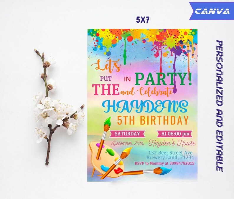 Art Party Birthday Invitation Art Party Invitation Colorful - Etsy