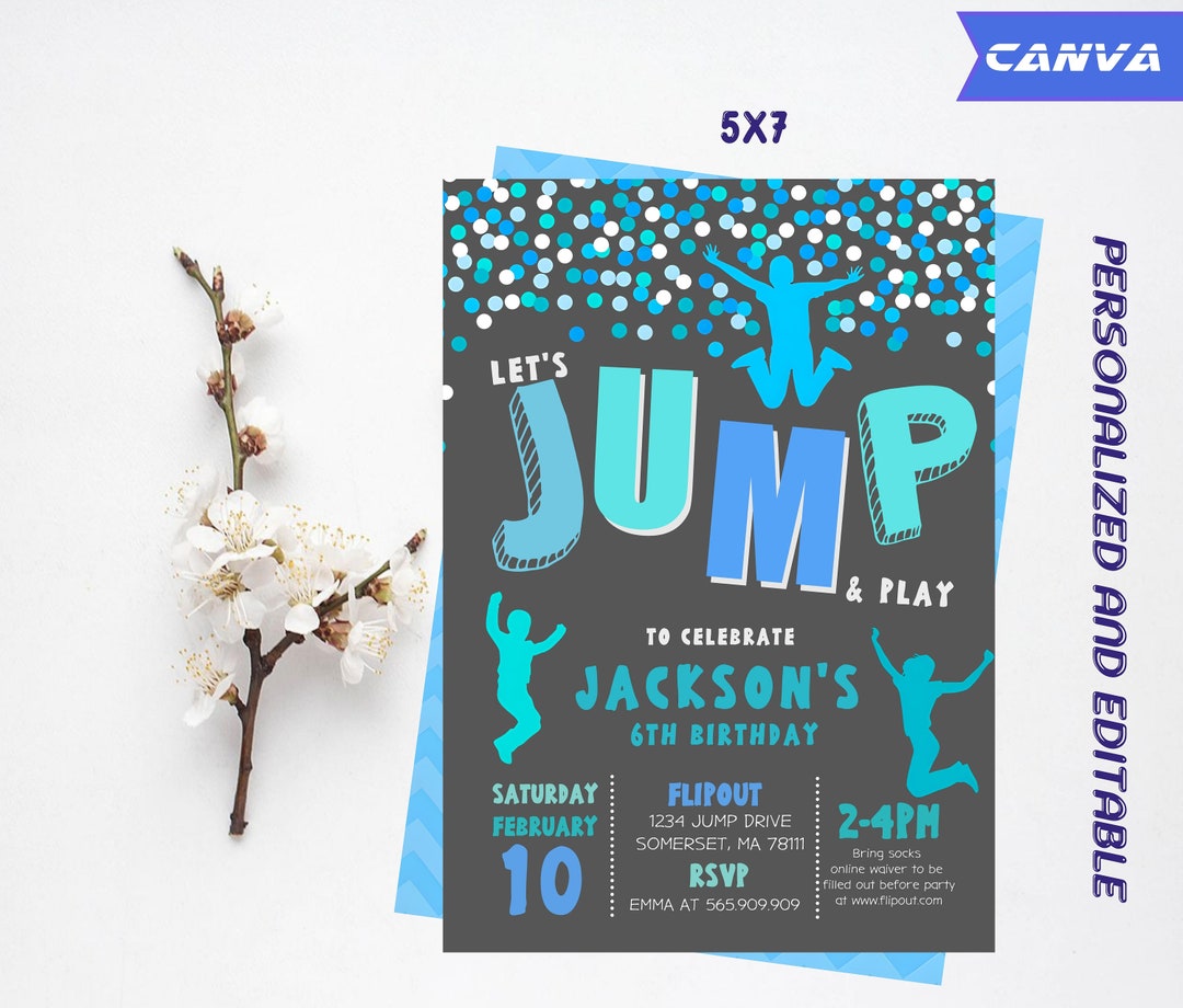 Let's Jump & Play Birthday Party Invitation, Jump Party Invitation ...