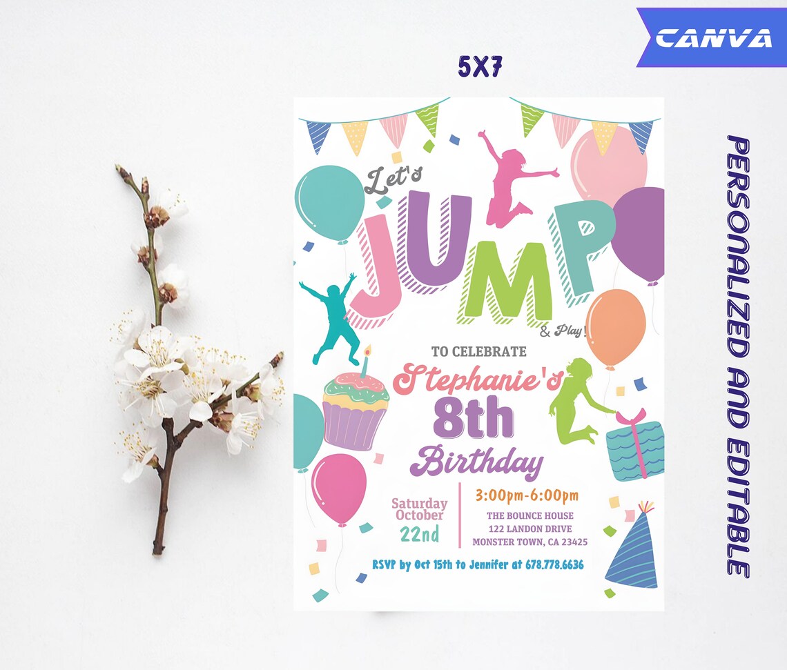Let's Jump & Play Birthday Party Invitation Jump Party - Etsy