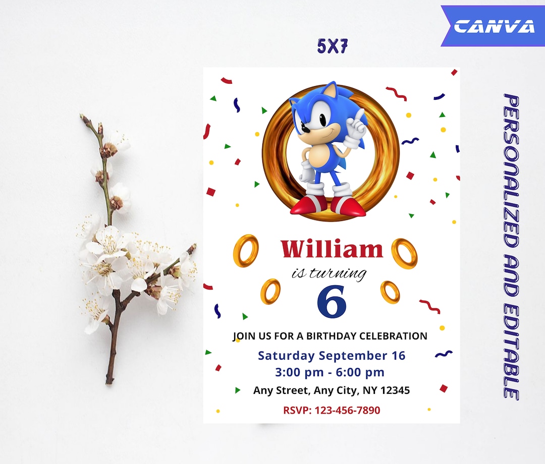Personalized and Editable Sonic Invitation | Sonic Birthday Invitation ...