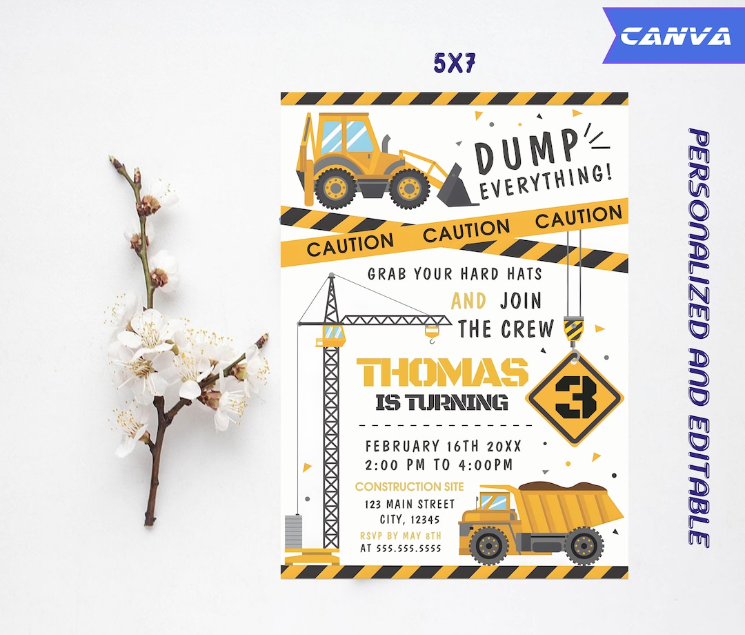 Construction Birthday Invitation, Construction Invitation, Kids ...