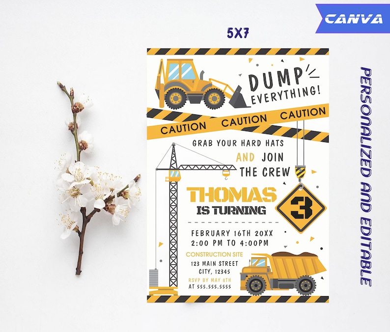 Construction Birthday Invitation, Construction Invitation, Kids ...