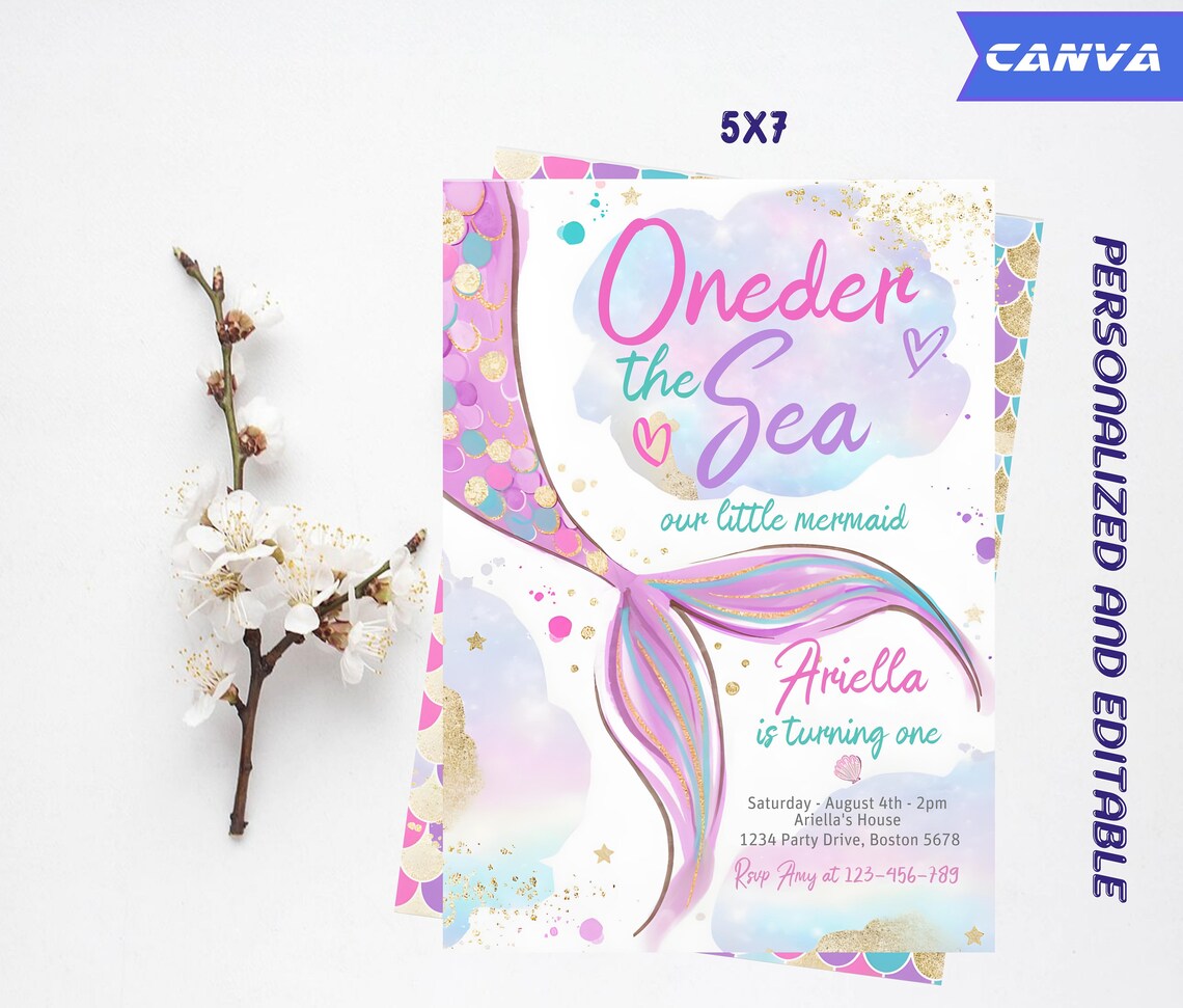 Oneder the Sea Birthday Invitation, Mermaid Birthday Invitation, Kids ...