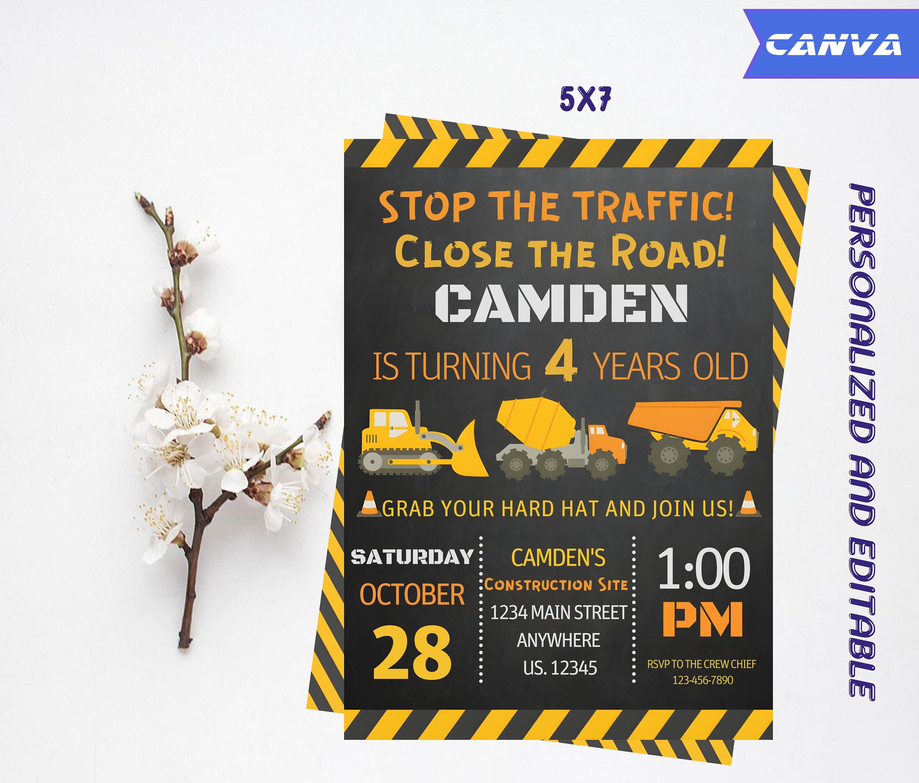 Construction Birthday Invitation, Construction Invitation, Kids ...