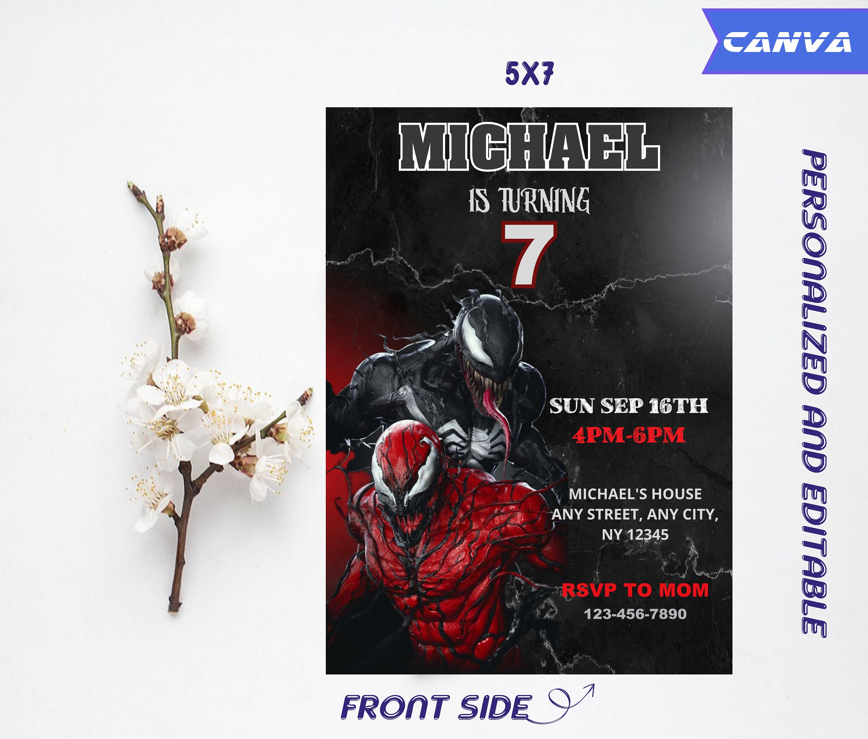 Personalized and Editable Venom Carnage Birthday Invitation | Venom ...