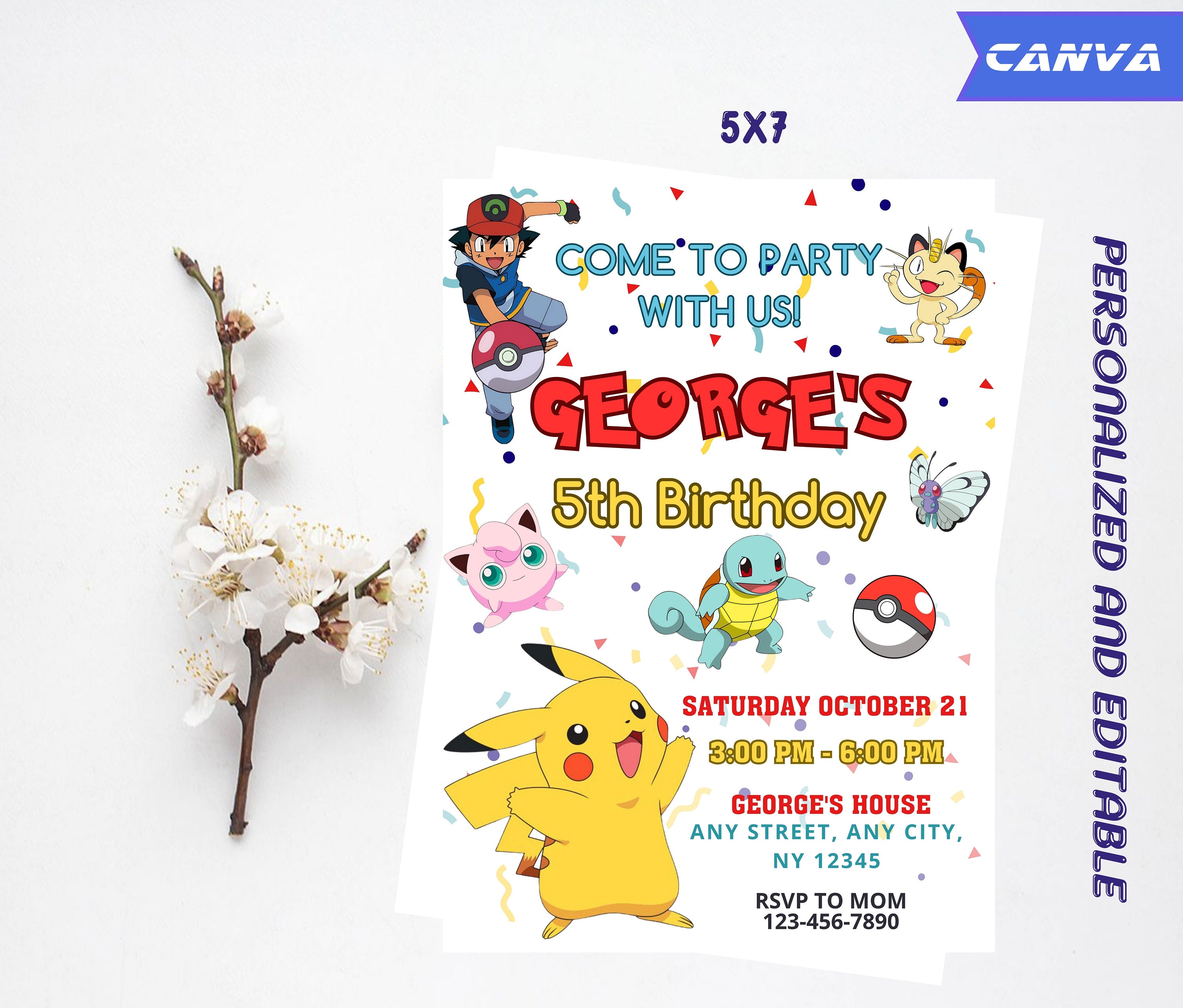 Tema de Pikachu Invitación Pokemone / Invitación de cumpleaños Pokemon ...