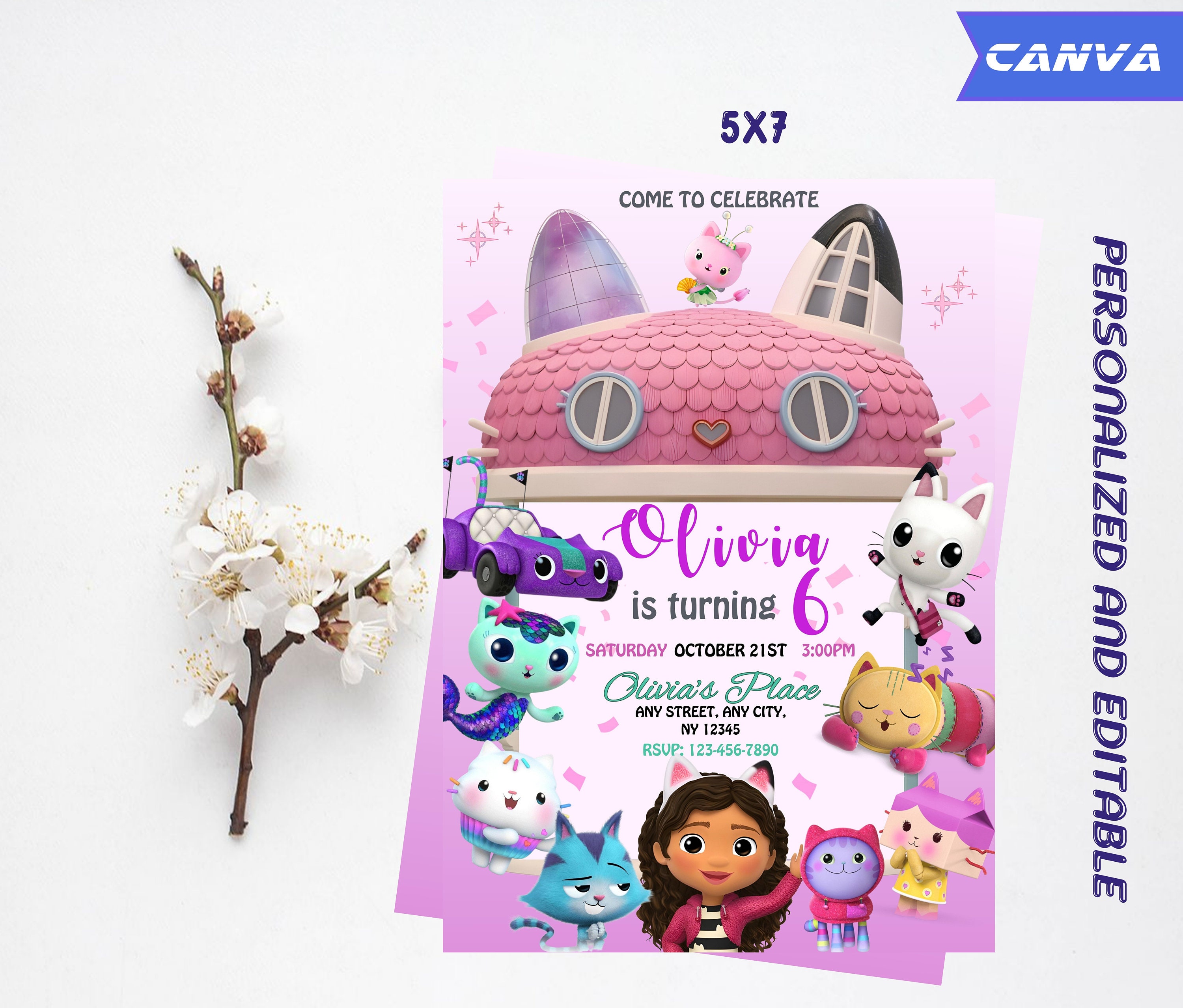 Gabby Birthday Invitation | Personalized and Editable Gabby's Dollhouse ...