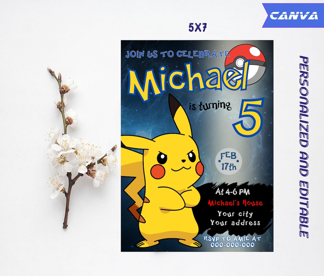 Pikachu Birthday Party Invitation, Pokemon Birthday Party Invitation - Etsy