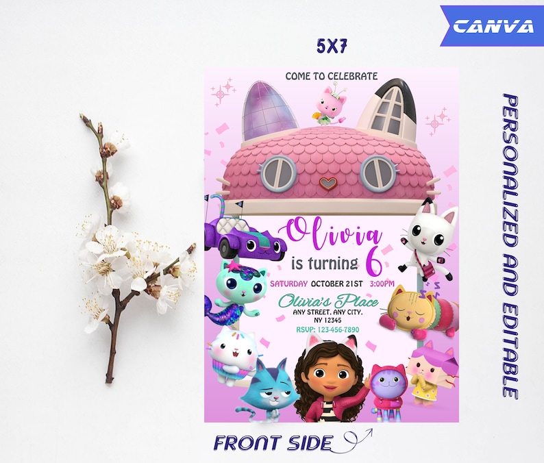 Gabby Birthday Invitation | Personalized and Editable Gabby's Dollhouse ...