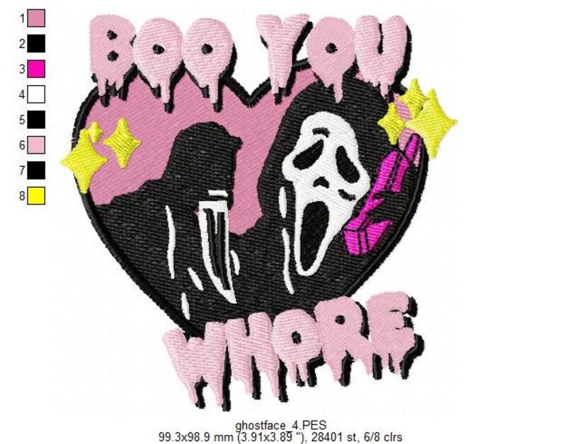 Machine Embroidery Design Ghostface 5 Sizes, BOO YOU, Scream Mask, Pink ...
