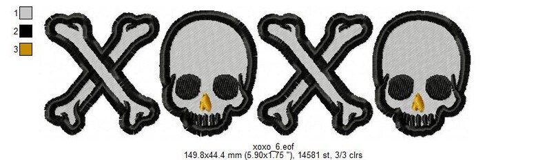 Machine Embroidery Design XOXO 7 Sizes, Skull and Crossbones, Happy ...