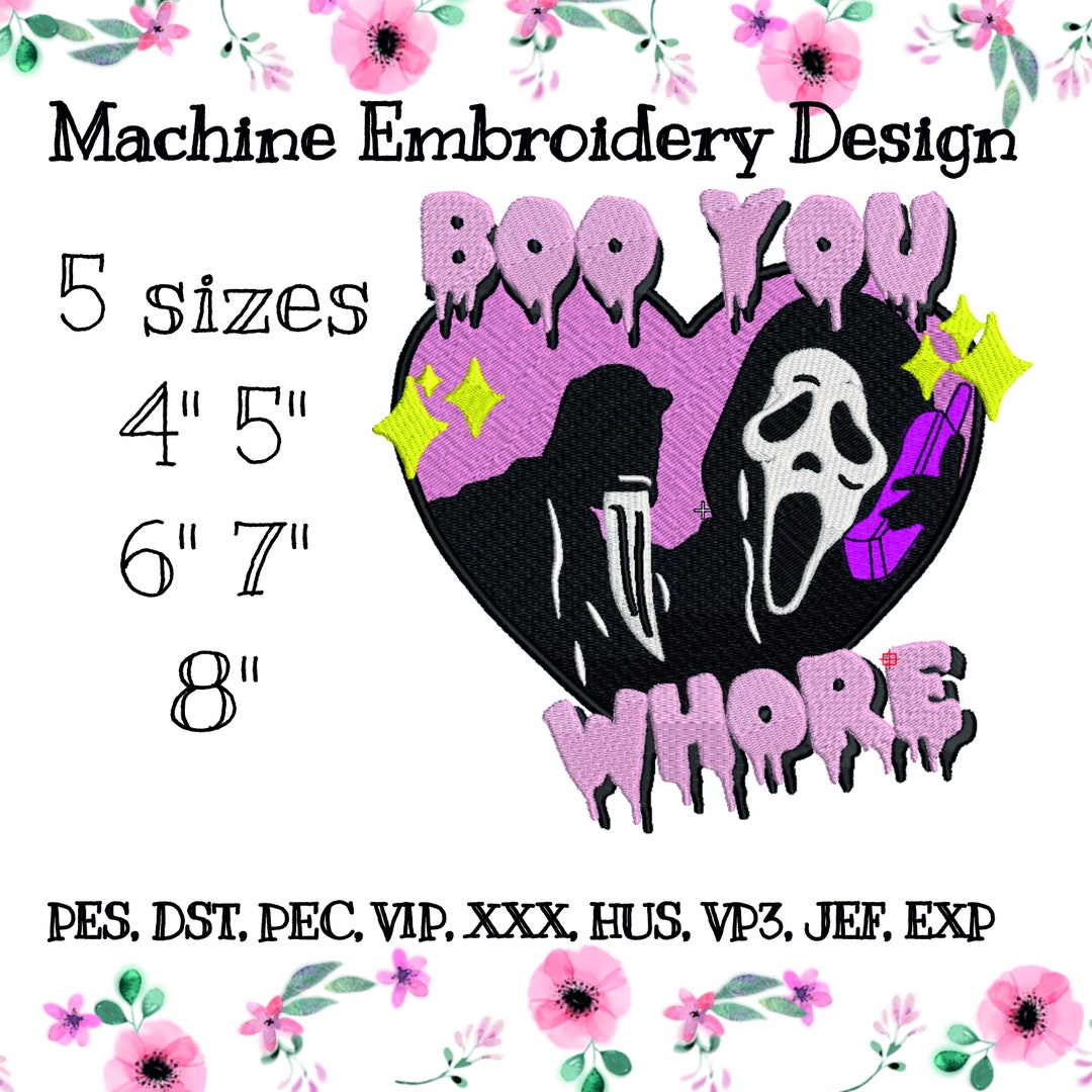 Machine Embroidery Design Ghostface 5 Sizes, BOO YOU, Scream Mask, Pink ...