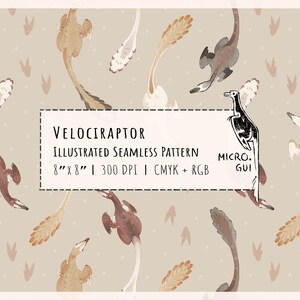 Dinosaur Seamless Pattern With Velociraptor Illustrations for Printing ...