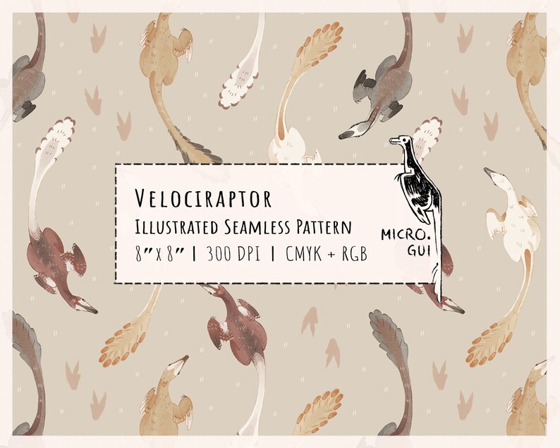 Dinosaur Seamless Pattern With Velociraptor Illustrations for Printing ...