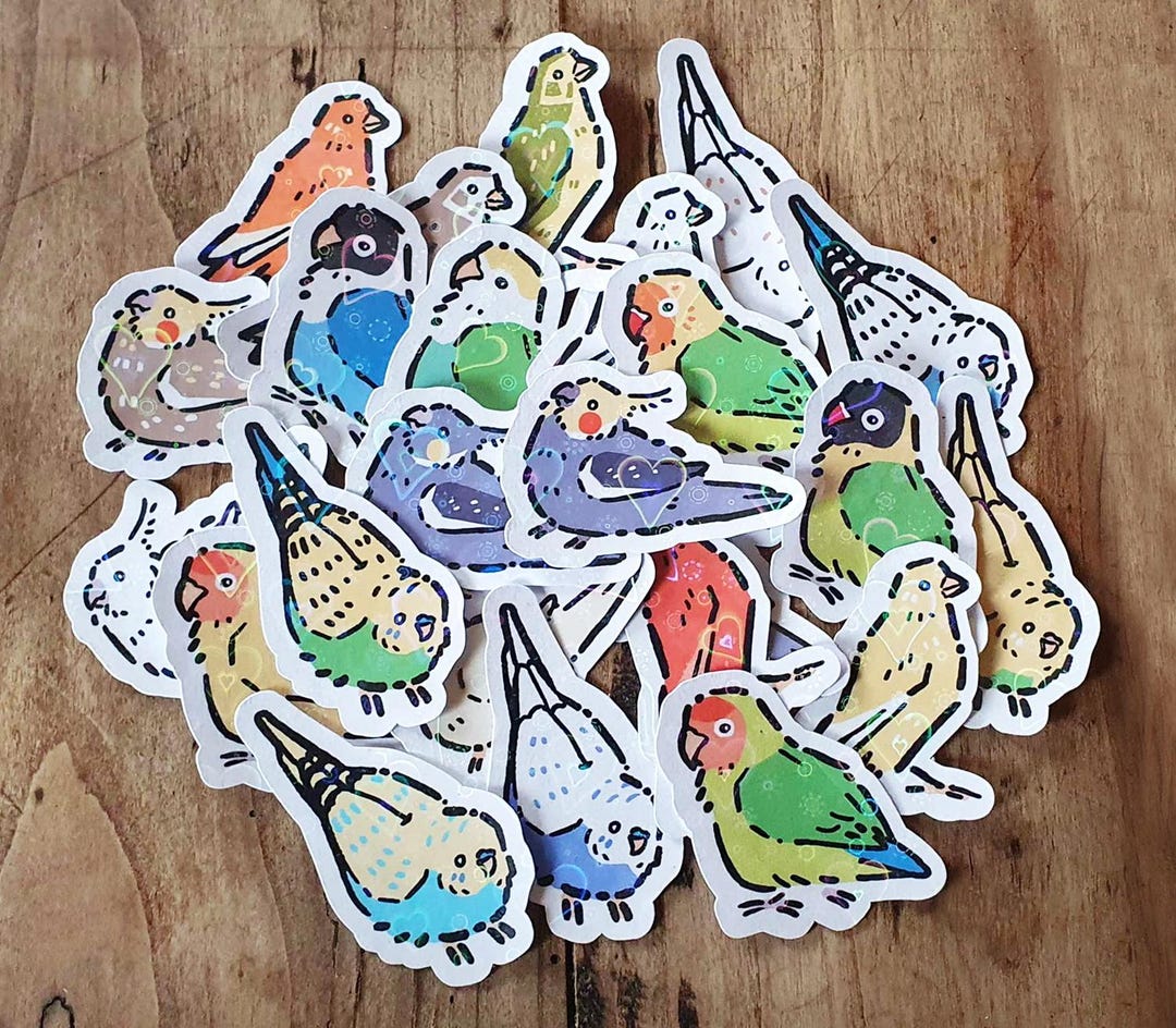 Pet Bird Stickers With Holographic Heart Effect - Etsy