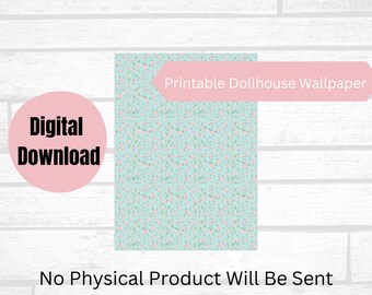 Printable Dolls House Wallpaper 1/12th Scale Green Pink Roses D57 ...