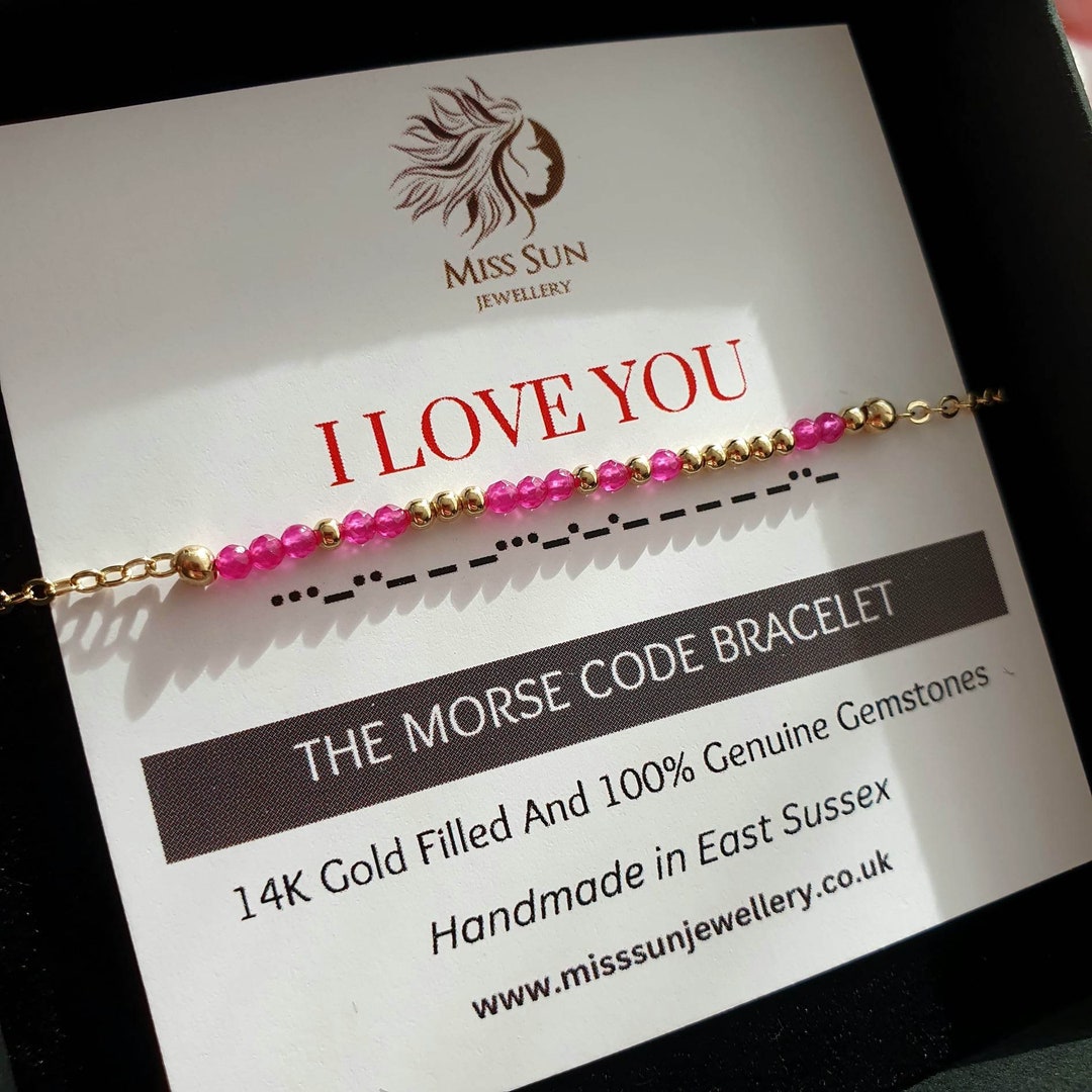 Morse Code I LOVE YOU Ruby gemstone Bracelet 14K Gold Filled-healing,spiritual Gift,tiny Flower ...