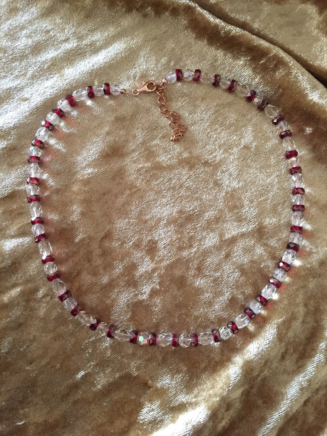 Sparkling Vintage Crystals and Czech Red Ab Rondelles Rose Gold Clasp ...
