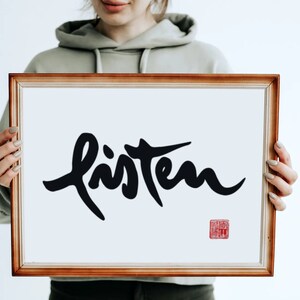 Calligraphy "listen" | Digital Print File | Zen Buddhism Phrase Thich ...