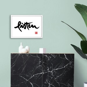 Calligraphy "listen" | Digital Print File | Zen Buddhism Phrase Thich ...