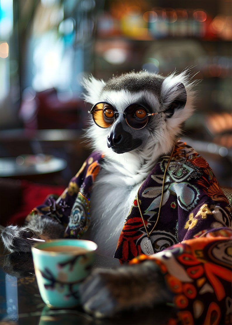 Lemur Coffee Break. Interior Design. Decoration. Cafe. Monkey. Posters ...