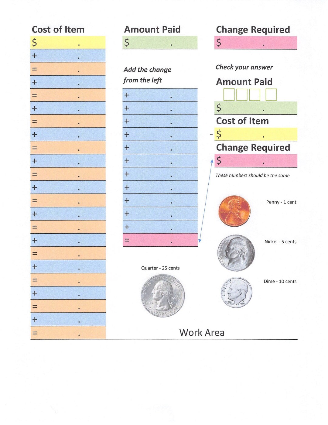 Making and Counting Change Math Worksheet, Counting Up - Etsy