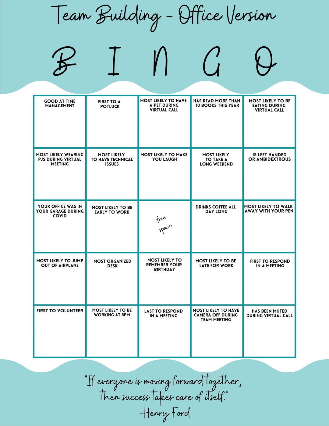 Team Building Bingo Game Office Version - Etsy