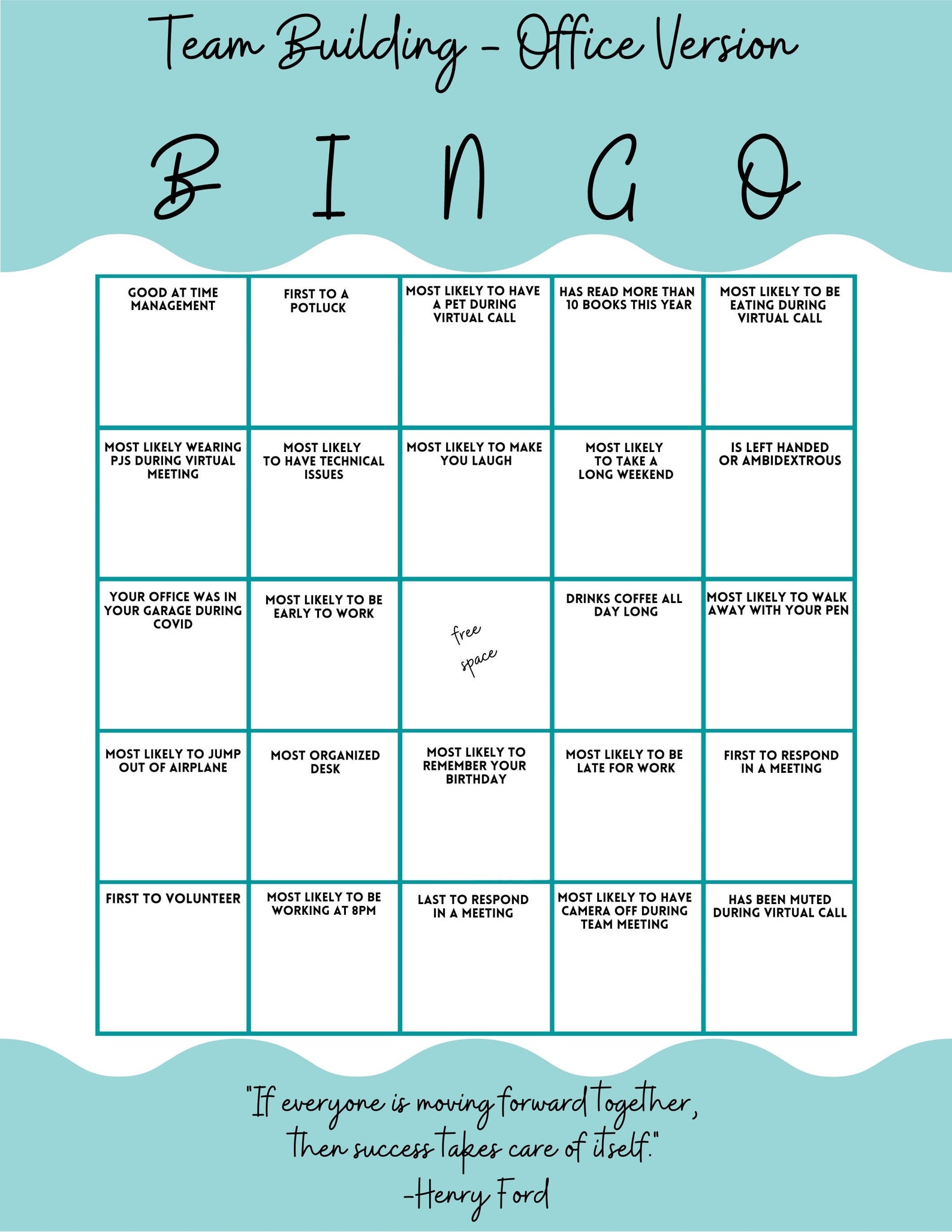 Team Building Bingo Game Office Version - Etsy