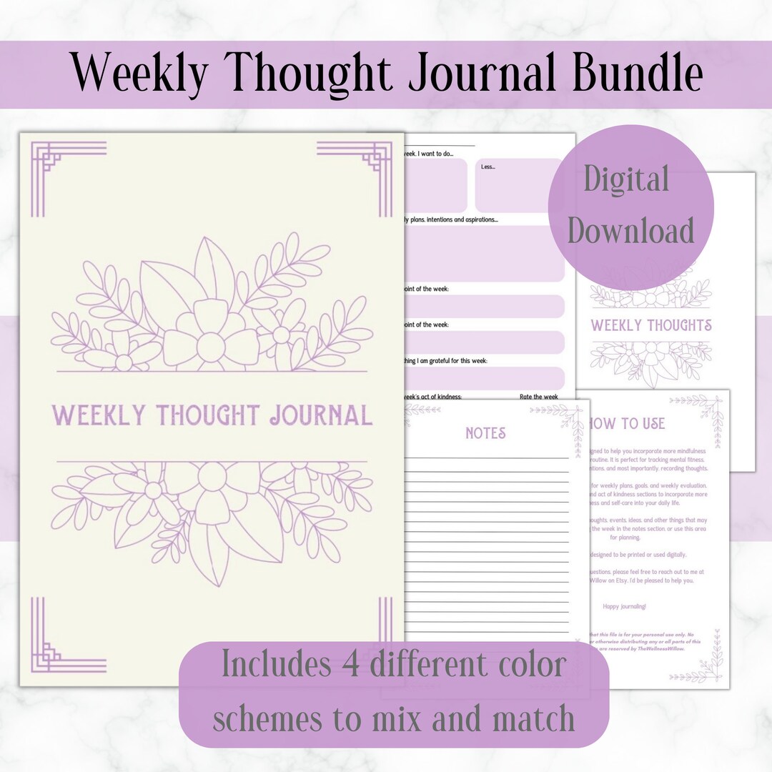 Mental Health Journal Pages for Weekly Thought Processing & Daily Self ...