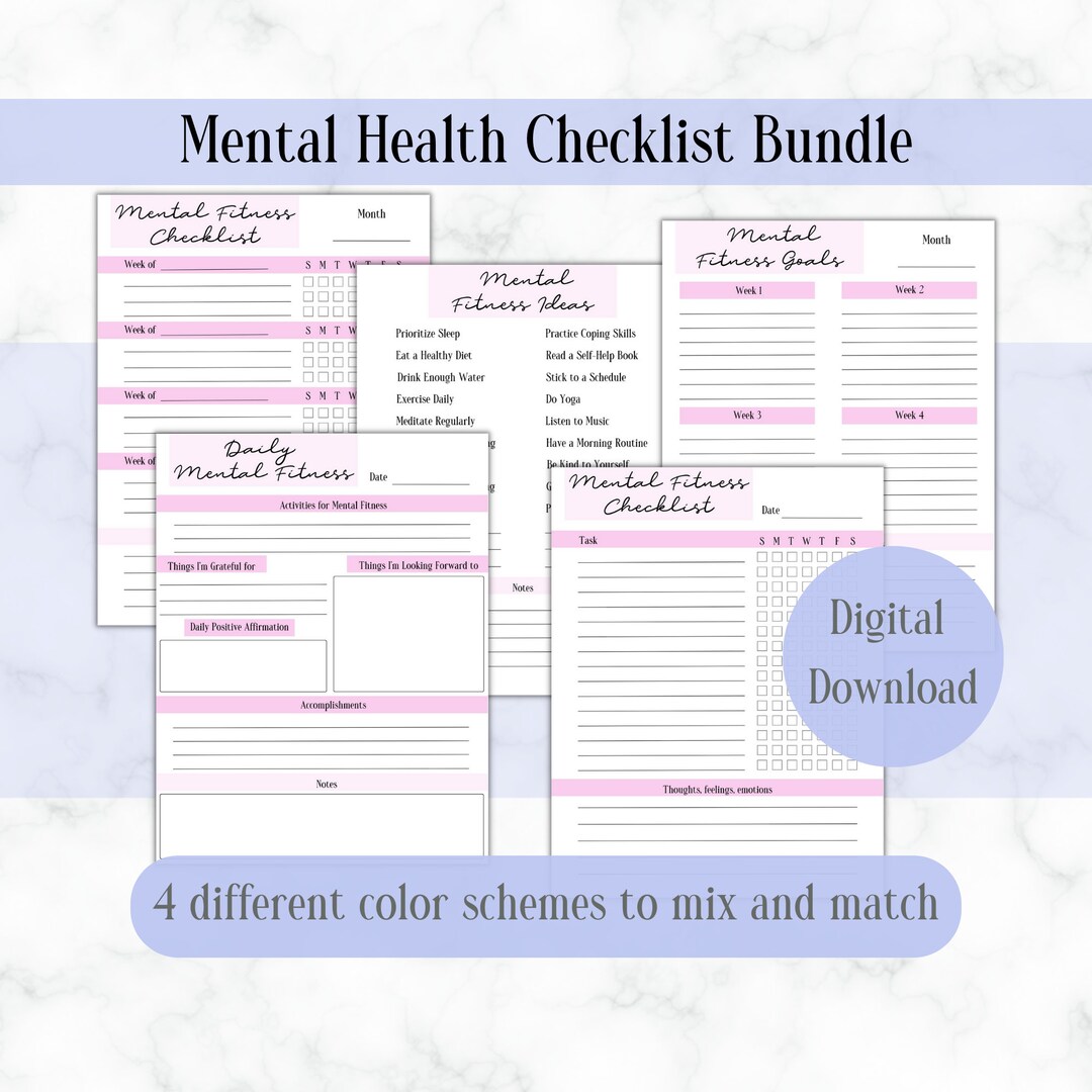 Mental Health Checklist Planner for Self-care and Wellness, Monthly ...