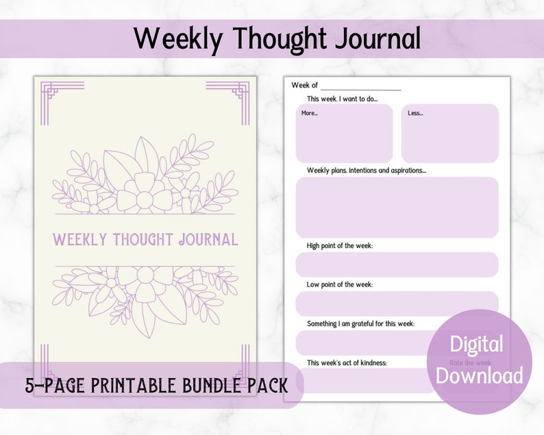Mental Health Journal Pages for Weekly Thought Processing & Daily Self ...