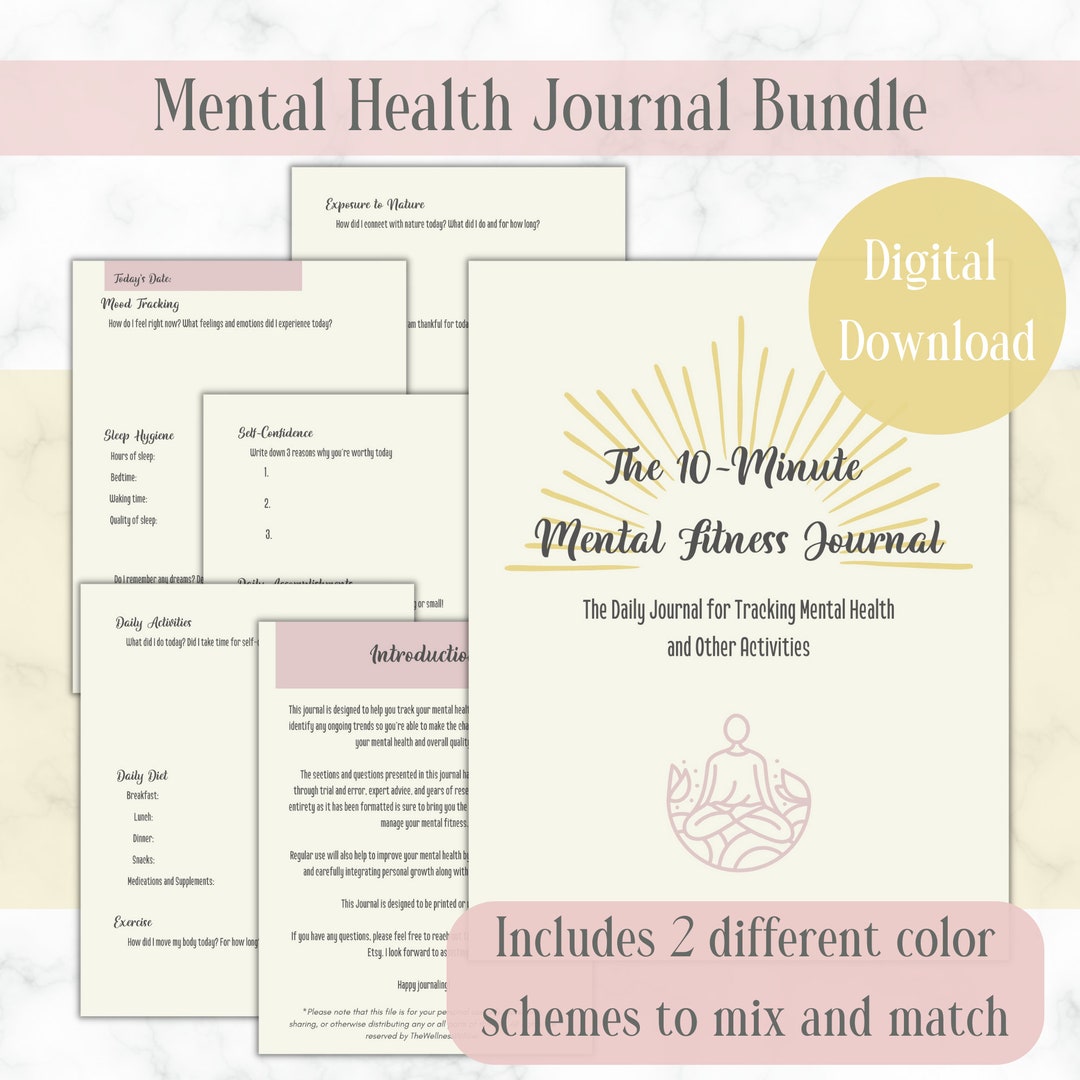 10-minute Mental Health Journal Bundle, Mood Tracker (digital Download ...