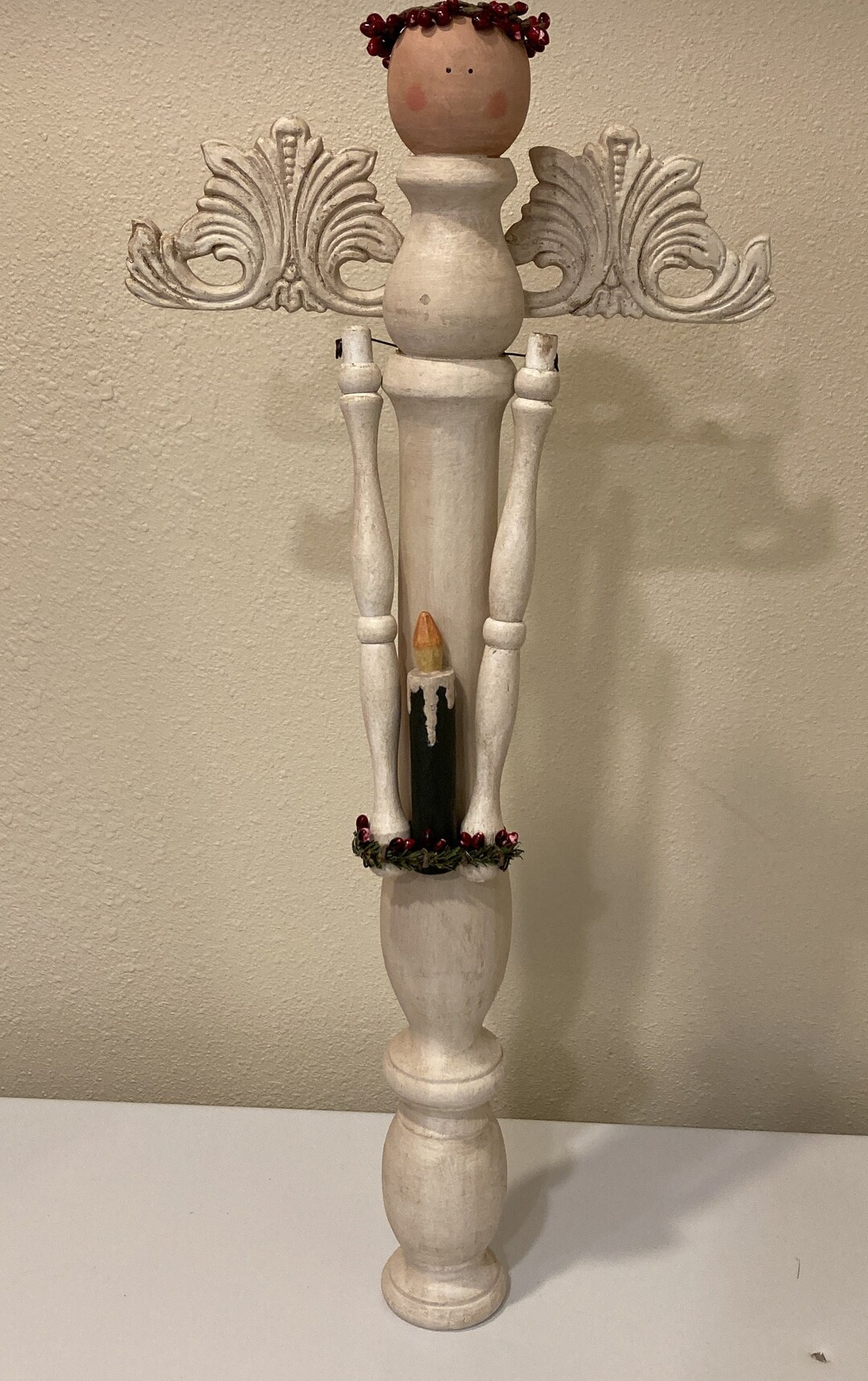 Tall Wooden Folk Angel With Clay Wings Whimsicore Angelic Religious ...