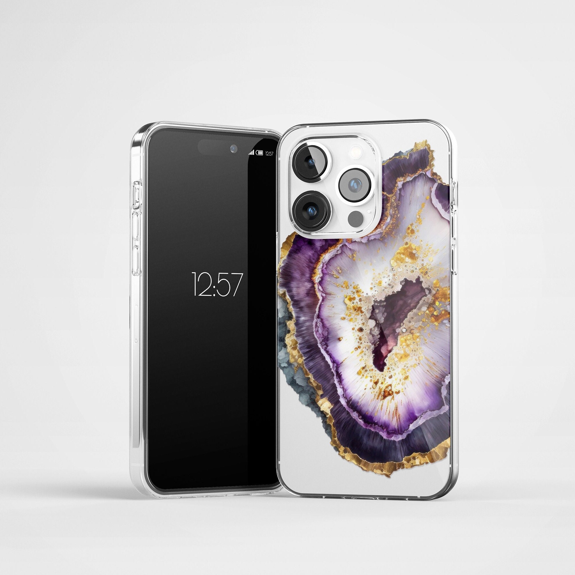 Clear Agate Geode Phone Case, Transparent Marble Fall Case Cover for ...