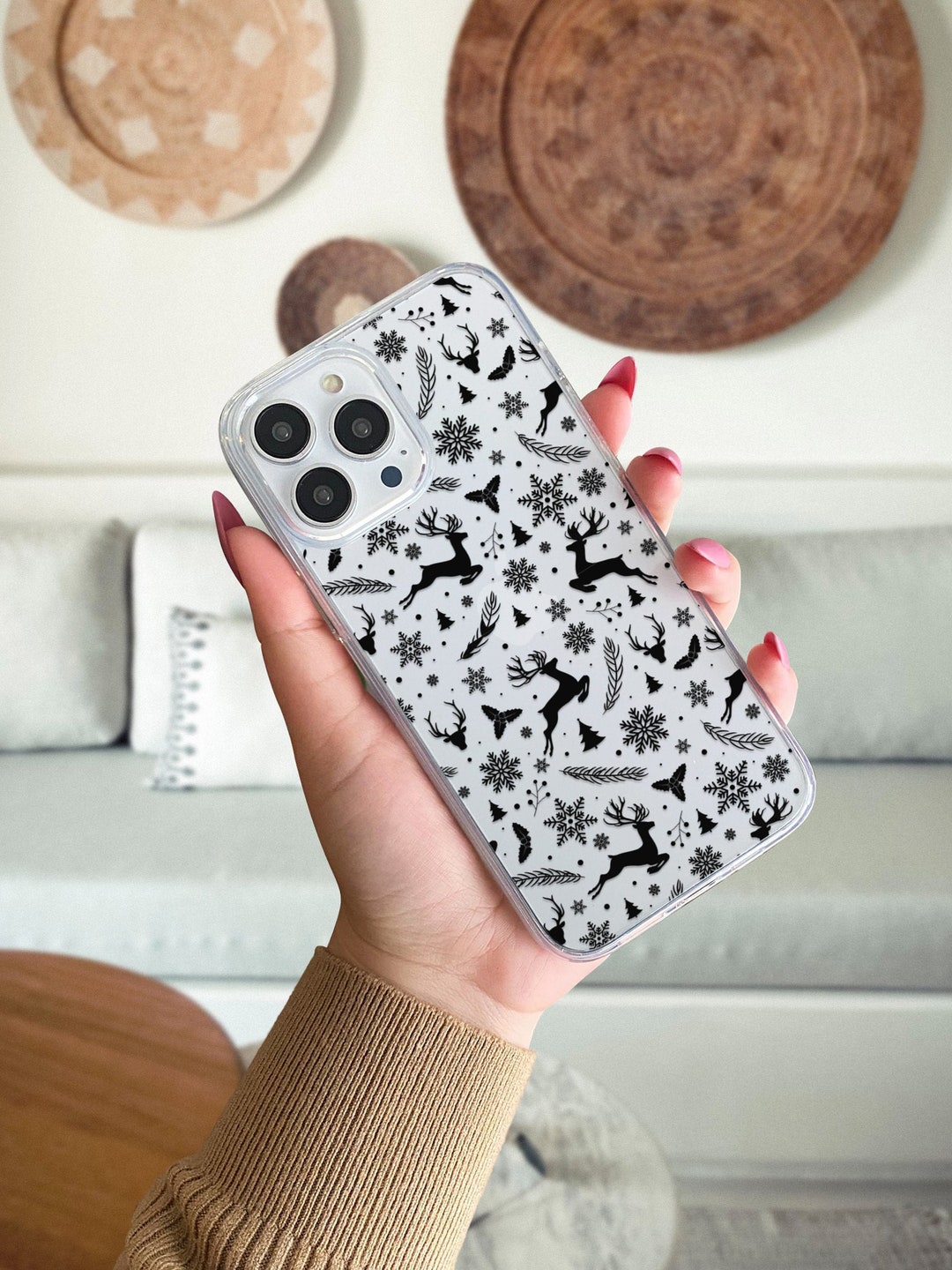 Clear Christmas Reindeer Winter Phone Case, Transparent Fall Case Cover ...